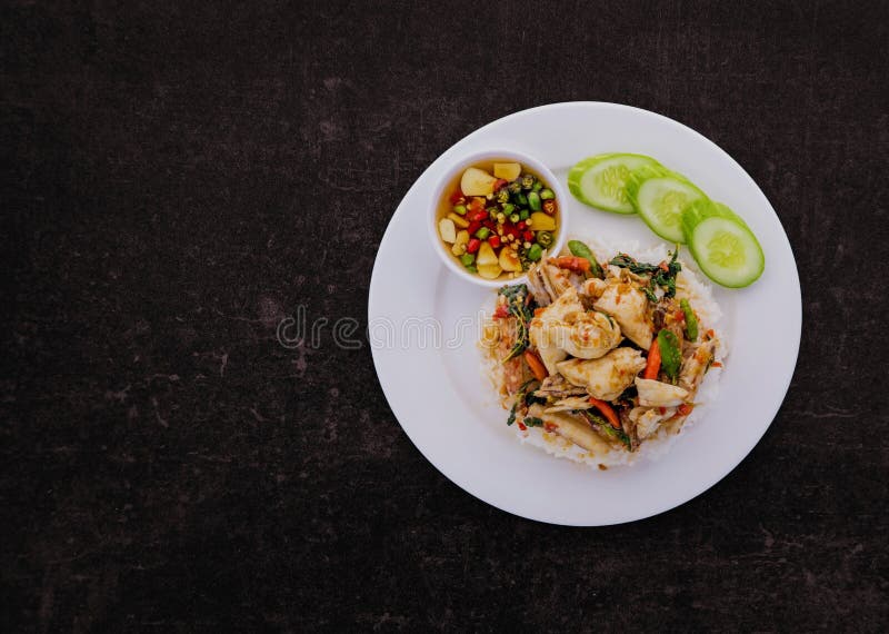 Crab Meat Fried Basil with Rice Stock Photo - Image of crab, seafood ...