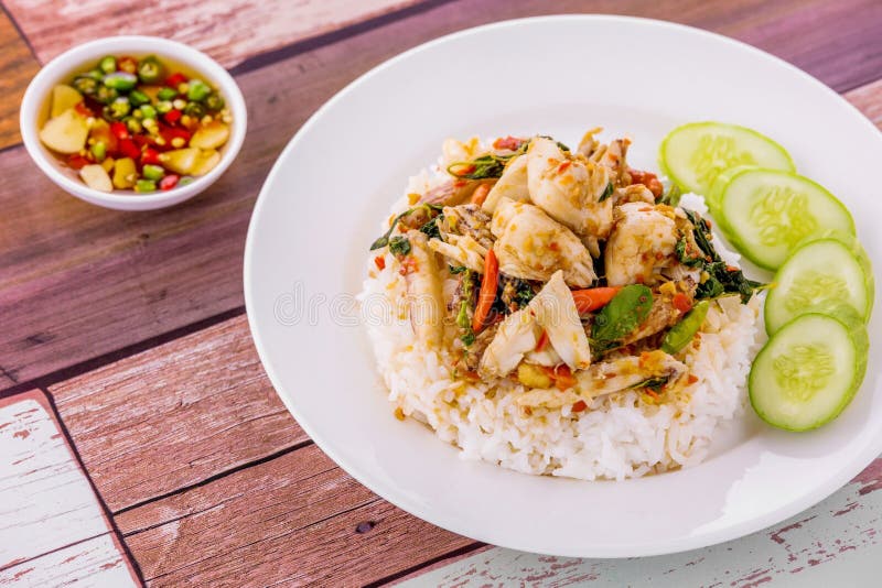 Crab Meat Fried Basil with Rice Stock Photo - Image of vegetable ...