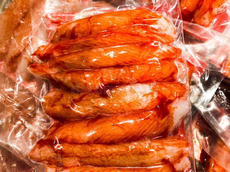 Crab Meat in the Package in the Store. Background Closeup Stock Photo ...