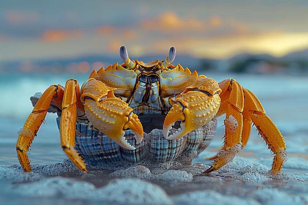 A Crab in an Open Shell on the Beach, High Quality, High Resolution ...
