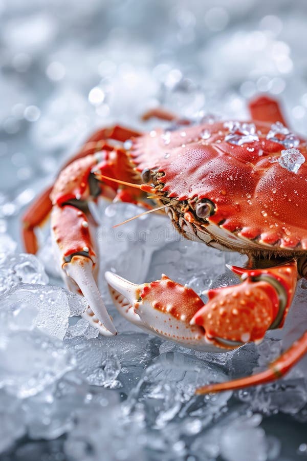 A Crab Perched on a Pile of Ice, Suitable for Seafood Industry or ...