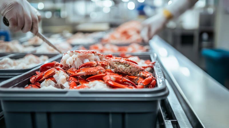 Crab Processing Workers Prepare Seafood for Distribution Stock ...