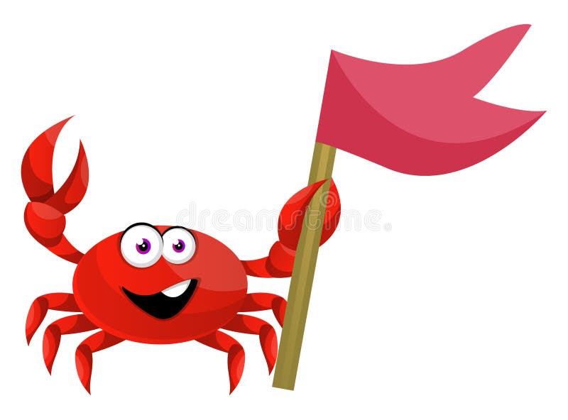 Crab with Red Flag, Illustration, Vector Stock Vector - Illustration of ...
