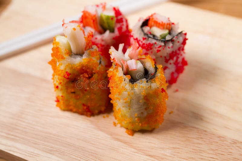 Crab roe sushi fillings stock image. Image of meal, foil - 54975505