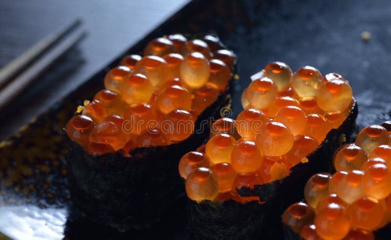 Crab Roe sushi stock image. Image of sashimi, macro, platter - 75189725