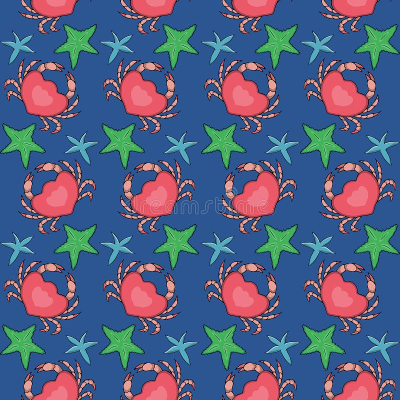 Sea Food Crabs Hand Drawn Seamless Pattern Vector Stock Vector ...