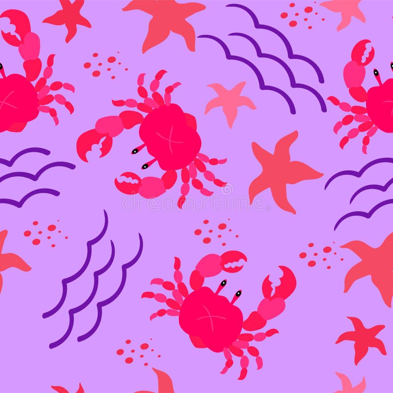 Crab Seamless Pattern. Fabric and Wrapping Paper Design .Vector Graphic ...