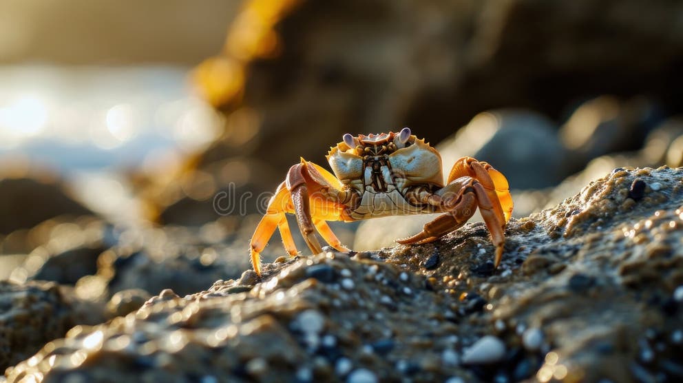 A Crab is Standing on a Rock with the Ocean in View, AI Stock Photo ...