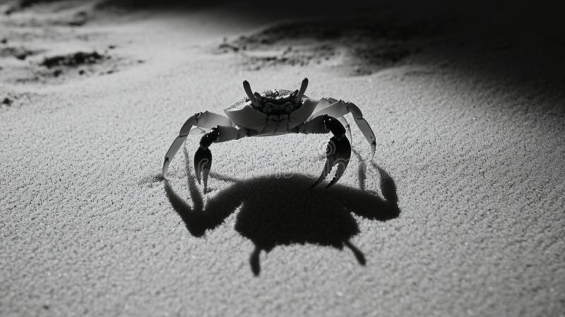 A Crab Stands on a Sandy Surface, Illuminated from the Side, Casting a ...