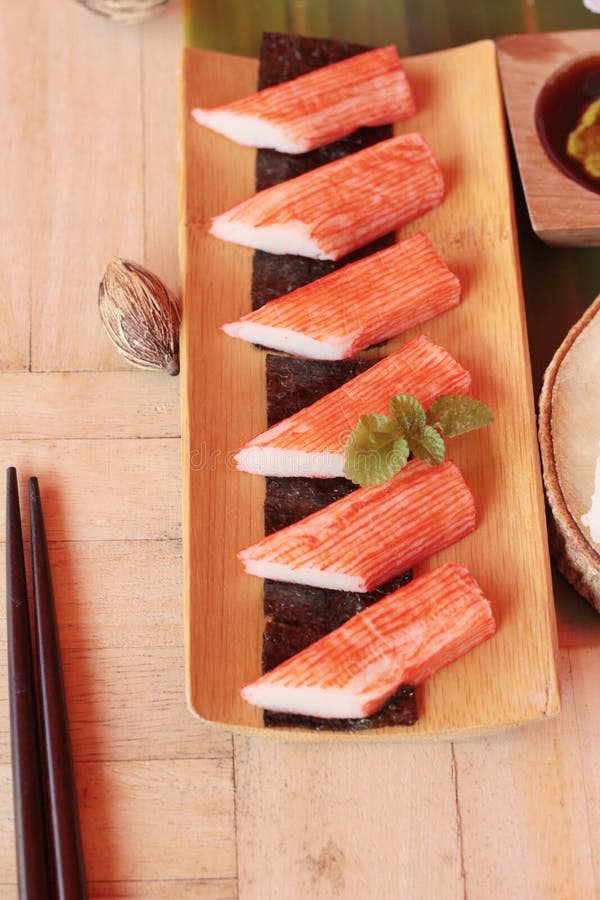 Crab Stick with Wasabi Sauce and Making Sushi. Stock Image - Image of ...