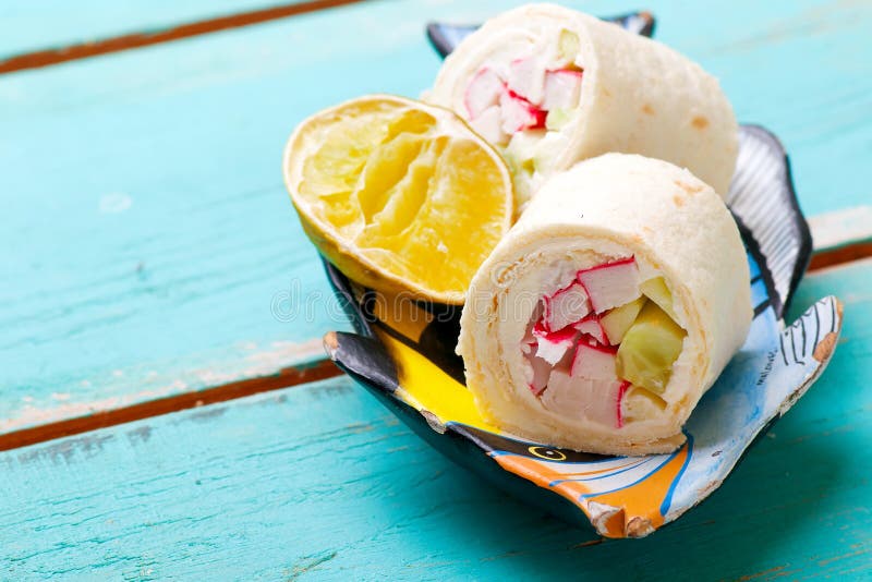 Crab Stick Wrap.selective Focus Stock Image - Image of cheese, roll ...