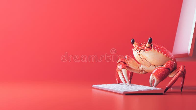Crab Typing on a Computer Keyboard Stock Illustration - Illustration of ...