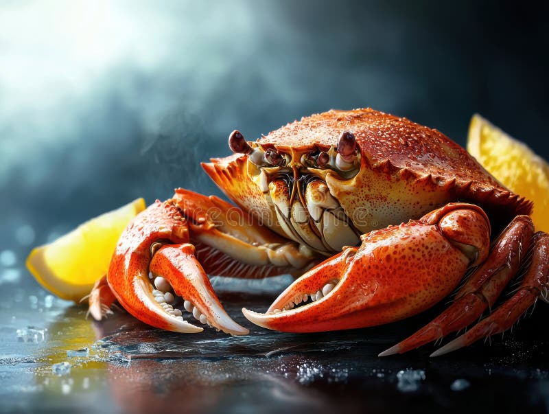 Crab on a Wooden Table with Bite Marks Visible on Its Shell Stock ...