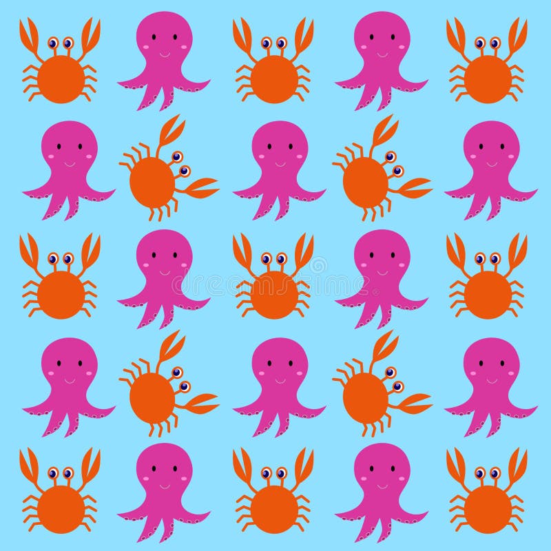 Crabs with Octopuses Kids Illustrated Background, Pattern, Texture ...