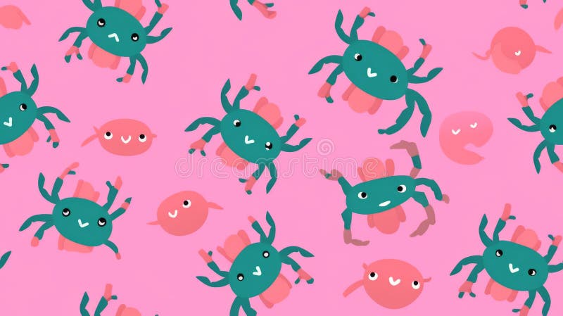 Crabs Pattern. Cartoon Pattern with Crabs. Pink Cartoon Crab for Kids ...