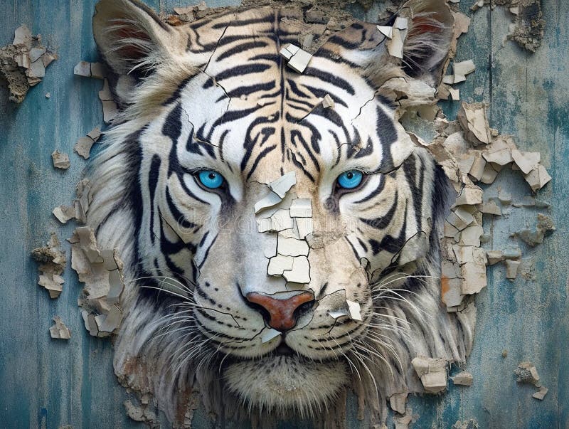 Crack Art of Tiger in the Wall Stock Illustration - Illustration of ...