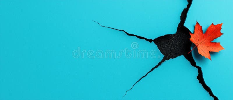 A Crack in a Blue Background with a Red Maple Leaf. Stock Illustration ...
