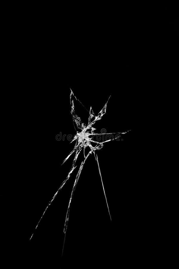 Crack on a Broken Glass Close-up on a Black Background Stock Image ...