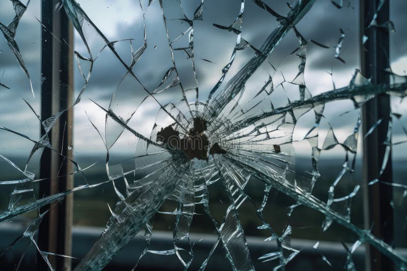 Crack in Glass Window Pane, with View of Stormy Sky Stock Photo - Image ...