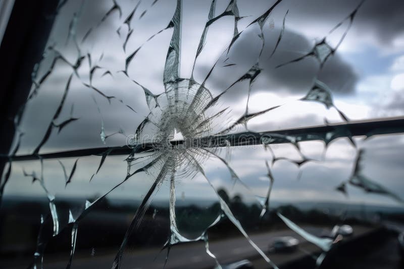 Crack in Glass Window Pane, with View of Stormy Sky Stock Photo - Image ...