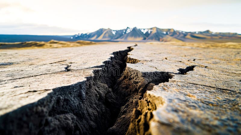 A Crack in the Ground with a Mountain Behind it, AI Stock Photo - Image ...