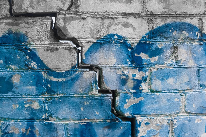 Crack on Old Brick Broken Wall with Blue Paint Texture Damaged ...