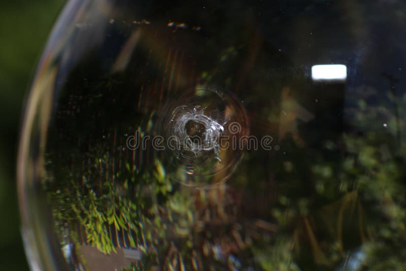 Crack on a Reflective Glass Ball with Trees Reflected on it Stock Image ...