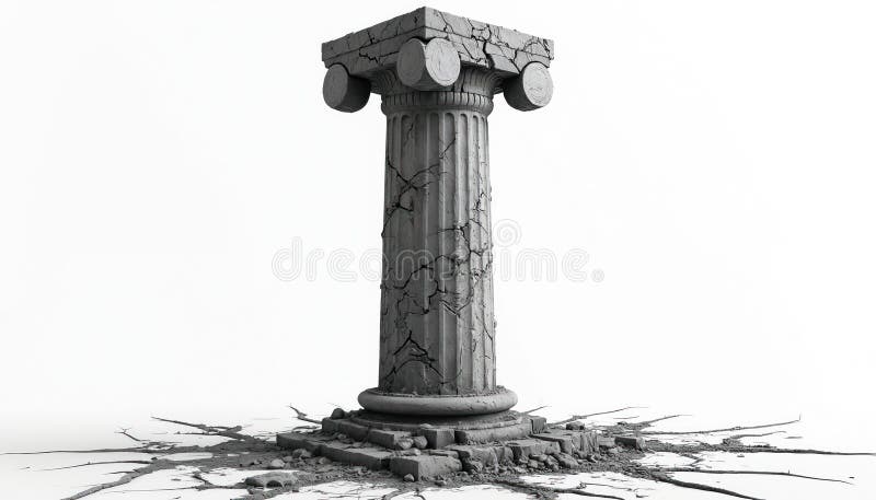 Cracked Ancient Pillar on White Background Structural Instability ...