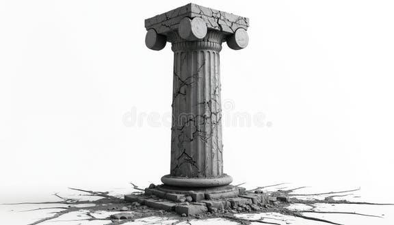 Cracked Ancient Pillar on White Background Structural Instability ...