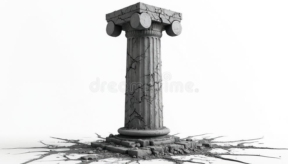 Cracked Ancient Pillar on White Background Structural Instability ...