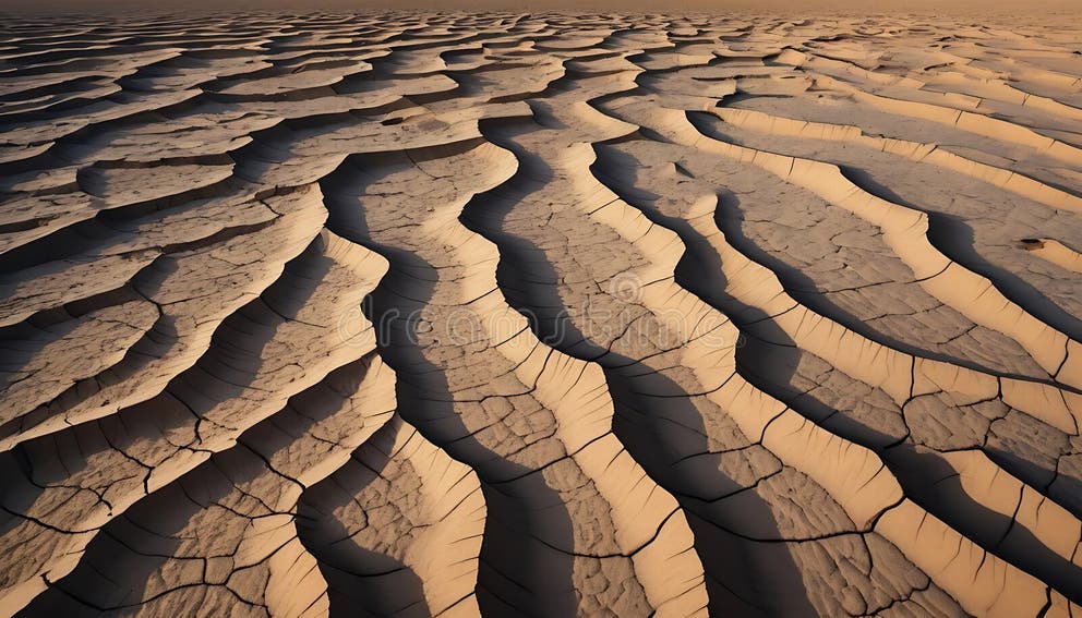 Cracked Arid Landscape with Dry Ground and Wavy Textures Pattern Stock ...