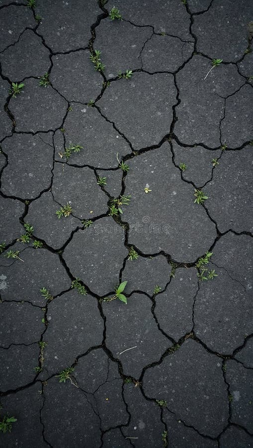 Cracked Asphalt Road with Weeds Urban Grit Stock Illustration ...