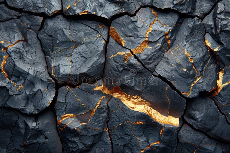 Cracked Basalt: Dark Gray Stone Background with Black and Gold Texture ...