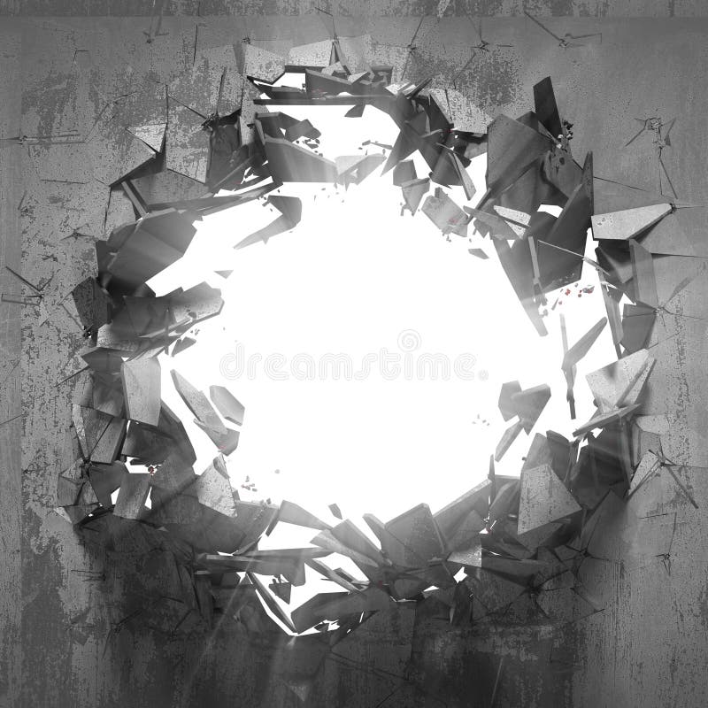Cracked Big Hole in Broken Concrete Wall To Light Stock Illustration ...