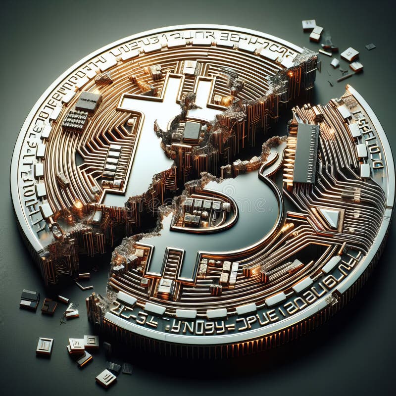 Cracked Bitcoin Coin with Circuit Board Elements Stock Image - Image of ...