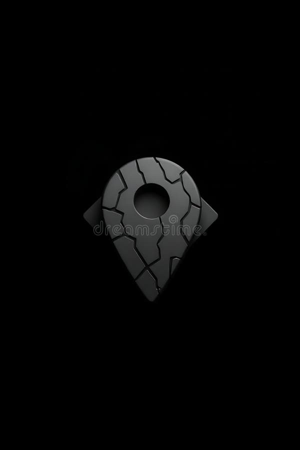 Cracked Black Location Pin 3d Render Dark Background Stock Illustration ...