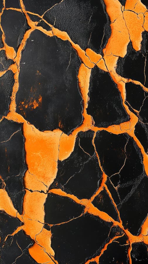 Cracked Black and Orange Surface Texture, Abstract Background. Modern ...