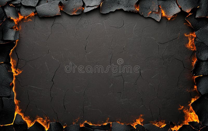 A Cracked Black Surface Surrounded by Fiery Orange Flames, Creating an ...