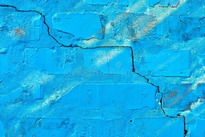 Cracked Blue Brick Wall Background Stock Photo - Image of surface ...
