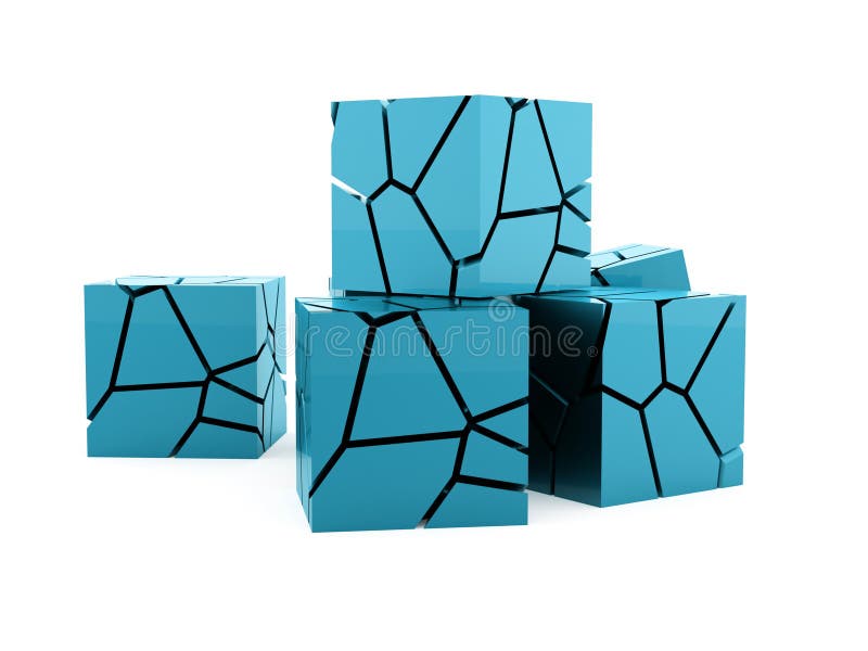 Cracked blue cube. stock illustration. Illustration of damage - 75617638