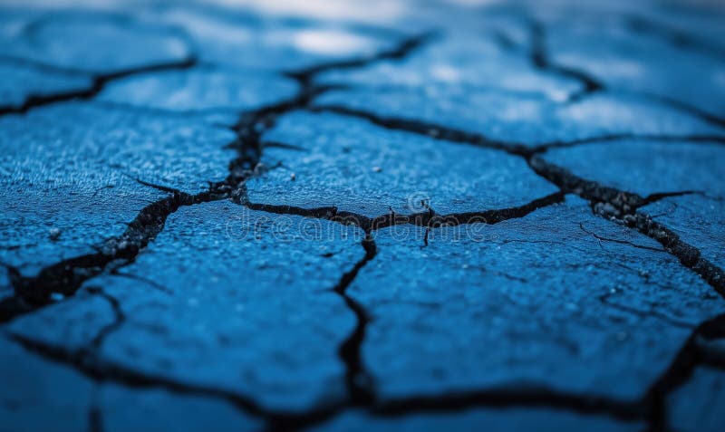 Cracked Blue Earth Surface Revealing Dry, Parched Soil Texture Under ...