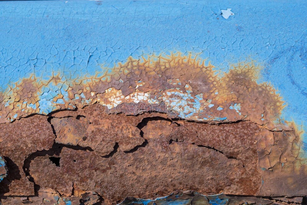 The Metal Surface is Damaged by Rust with Cracked Blue Paint. Old Rusty ...