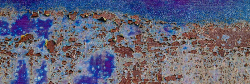 Cracked Blue, Purple Paint on Rusty Metal. Rust Shows through the Paint ...