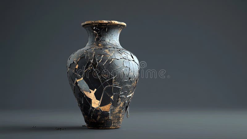 Cracked and Broken Antique Ceramic Vase with Aged Textures, Set Against ...
