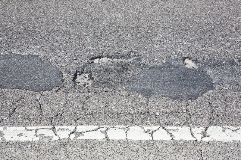 Cracked, Broken and Damaged Asphalt Road Detail Stock Photo - Image of ...