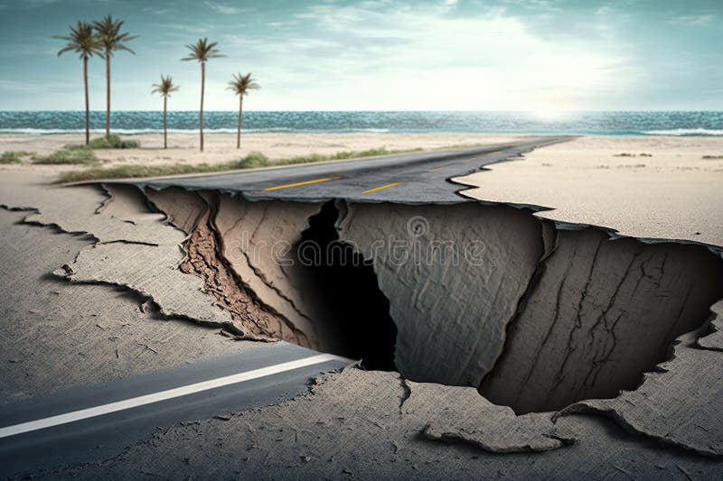 Cracked and Broken Ground Road on the Beach Stock Illustration ...