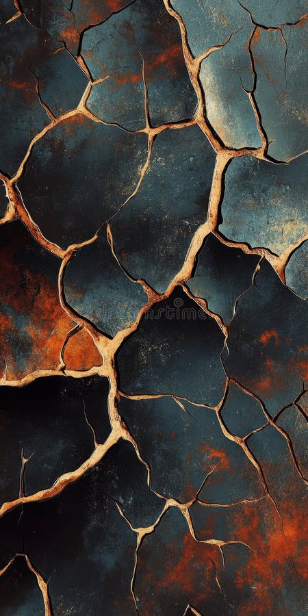 A Cracked and Broken Surface with a Dark Blue and Orange Color Scheme ...