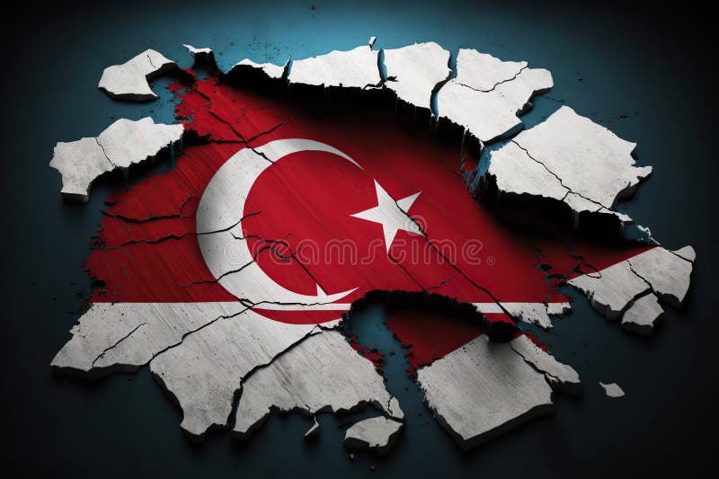 Cracked and Broken Turkey Flag on Surface Asphalt after Earthquake ...