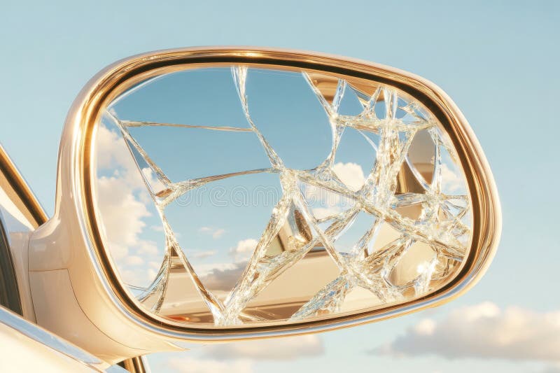 Cracked Car Side Mirror. Blurred Lights in the Background Stock Image ...