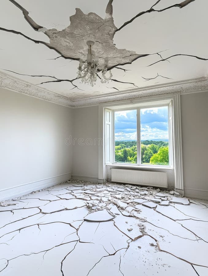 Cracked Ceiling and Floor in Room a Room with a Severely Cracked ...